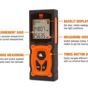 WEN 10130 Multi-Unit Compact Digital 130-Foot Laser Distance Measure with Backlit LED Screen