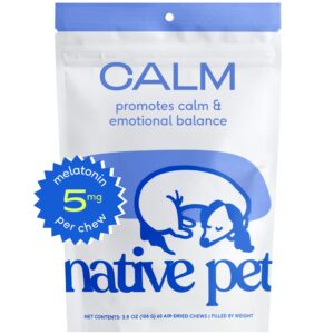 native pet calm – dog calming chews – dog melatonin for small, medium, large dogs - melatonin for dogs sleep aid – natural dog calming chews – anxiety relief & calming dog treats - 60 calm dog chews