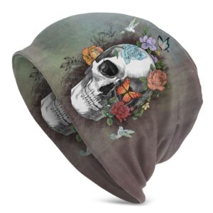 flower sugar skull beanie hat adult skull cap warm slouchy knit hat headwear gift for men women