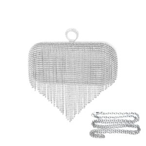 bellawish silver clutch purse for women evening wedding rhinestone fringe purse women's evening handbags for party prom disco club cocktail