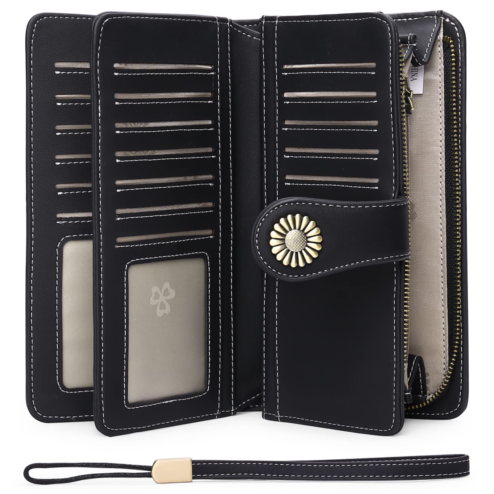 SENDEFN Wallets for Women Genuine Leather Credit Card Holder with RFID Blocking Large Capacity Wristlet