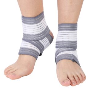 ankle support brace for men women adjustable strap for arch support breathable ankle protector foot brace with compression wraps elastic arch sleeves for protection sprained sports gray-white 2 pcs