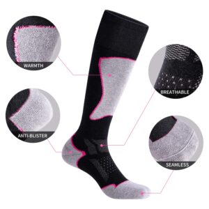 CelerSport 3 Pack Women's Ski Socks for Skiing, Snowboarding, Cold Weather, Winter Performance Socks, Black+Dark Grey, Black+Rose Red, Black+Grey, Small