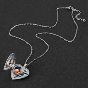 Custom Necklace Personalized Heart Locket Necklace That Holds Pictures Customized Add Your Photo Text for Women Kids Grandma Mothers or Lover Present