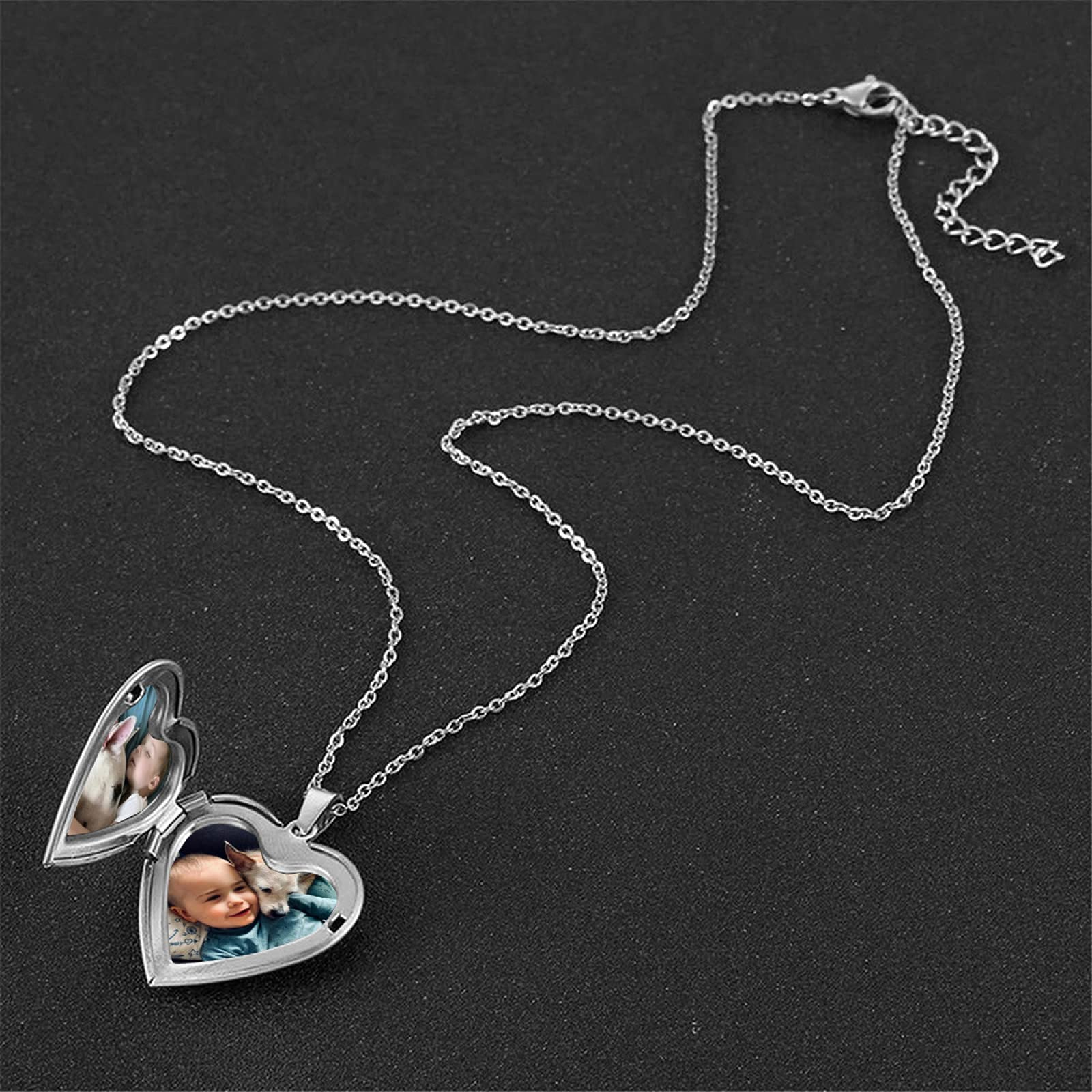 Custom Necklace Personalized Heart Locket Necklace That Holds Pictures Customized Add Your Photo Text for Women Kids Grandma Mothers or Lover Present