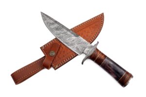 handcraft goods handmade hunting fixed blade bowie knife with leather sheath damascus steel for outdoor knifes- crown