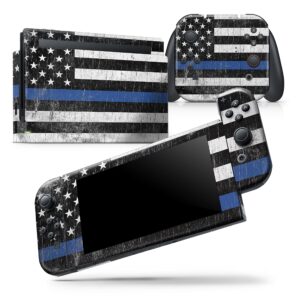 design skinz - compatible with nintendo switch console + joy-con - skin decal protective scratch-resistant removable vinyl wrap cover - distressed wood patriotic american flag with thin blue line