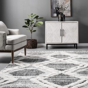 nuLOOM Prissy Abstract Trellis Textured Shaggy Tassel Area Rug, 8x10, Grey