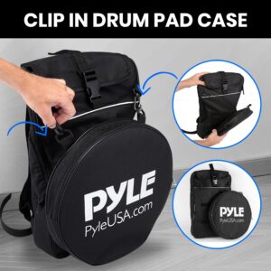 Pyle 12” Practice Pad Set with Snare Stand-Double Sided Rubber Silent Dumb Drumpad with Drumming Accessories, Adjustable Rack Mount, Pair of 5A Drumsticks, Travel Bag, Black (PSDPKIT10.5)