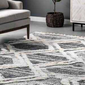 nuLOOM Prissy Abstract Trellis Textured Shaggy Tassel Area Rug, 8x10, Grey