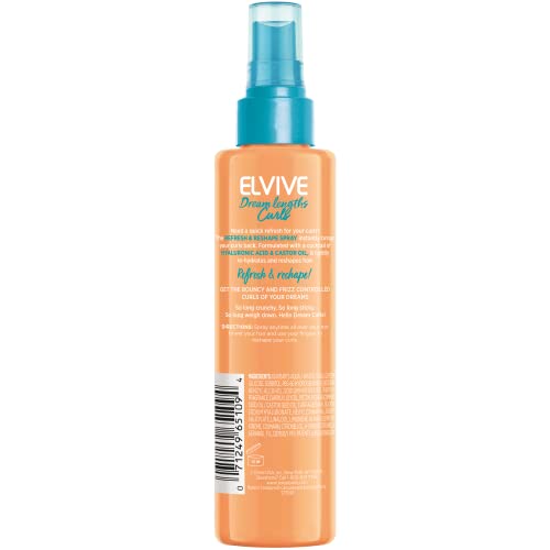 L’Oréal Paris Elvive Dream Lengths Curls Refresh and Reshape leave-in spray, Paraben-Free with Hyaluronic Acid and Castor Oil. Best for wavy hair to coily hair, 4.4 fl oz