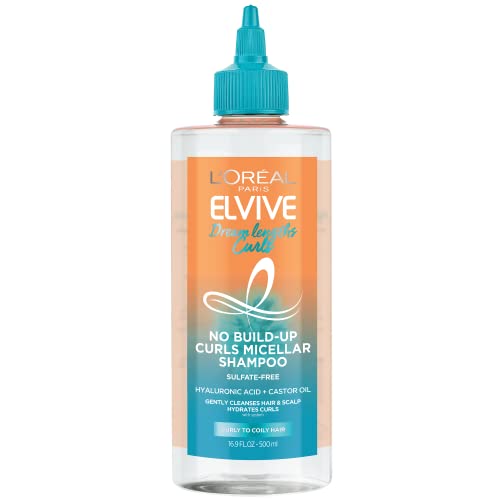 L’Oréal Paris Elvive Dream Lengths Curls No Build-Up Micellar Shampoo, Sulfate-Free, Silicone-Free, Paraben-Free with Hyaluronic Acid and Castor Oil. Best for curly hair to coily hair, 16.9 fl oz