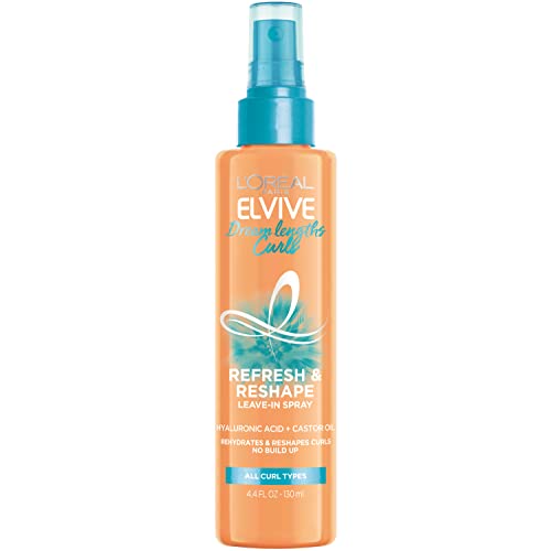 L’Oréal Paris Elvive Dream Lengths Curls Refresh and Reshape leave-in spray, Paraben-Free with Hyaluronic Acid and Castor Oil. Best for wavy hair to coily hair, 4.4 fl oz