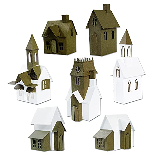 Tim Holtz Sizzix Village Collection Thinlits Dies, Bundle of 87 Dies (665564) Plus 3 Coordinating Mini Texture Fades, Lumber, Cobblestone and Brickwork (665460, 665461, 665462)