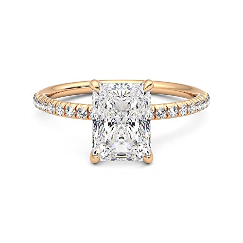 CUSTOMIZE JEWELS 6.50 Carat- 12x10 MM Radiant Cut Solitaire Moissanite Engagement Ring In 14k Gold with Accent Stone For Women,D-VVS1 (14k Rose Gold, 5.5)