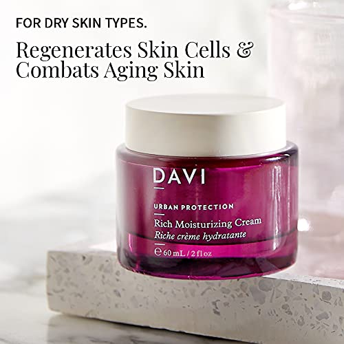 DAVI Rich Moisturizing Cream with Blue Light Protection | Daily Hydrating Face Moisturizer for Dry Skin | Anti-Aging | All Natural | Non-GMO | Paraben-Free | Cruelty-Free | 2.0 Fl Oz Jar