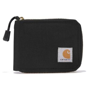 carhartt men's casual canvas zip, durable zippered wallets, black, one size