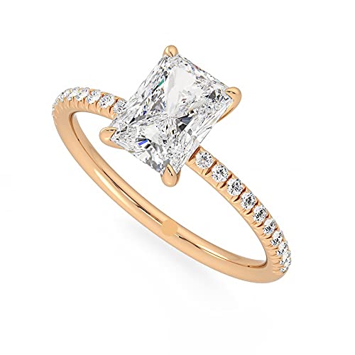 CUSTOMIZE JEWELS 6.50 Carat- 12x10 MM Radiant Cut Solitaire Moissanite Engagement Ring In 14k Gold with Accent Stone For Women,D-VVS1 (14k Rose Gold, 5.5)