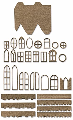 Tim Holtz Sizzix Village Collection Thinlits Dies, Bundle of 87 Dies (665564) Plus 3 Coordinating Mini Texture Fades, Lumber, Cobblestone and Brickwork (665460, 665461, 665462)