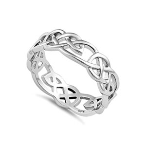 925 Sterling Silver Platinum Plated Celtic Knot Stackable Art Deco Band Rings Women Jewelry (5.5)