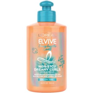 l’oréal paris elvive dream lengths curls non-stop dreamy curls leave-in conditioner, paraben-free with hyaluronic acid and castor oil. best for wavy hair to coily hair, 10.2 fl oz