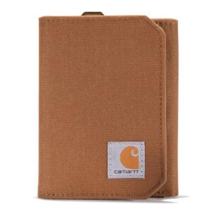 carhartt trifold wallet, durable for men, available in leather and canvas styles, nylon duck (carhartt brown), one size us