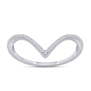 AFFY 1/6 Cttw Round Cut Natural Diamond V-Shaped Promise Ring In 14K White Gold Over Sterling Silver (0.16 Cttw, I2-I3 Clarity), Ring Size-6.5