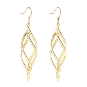 bstgftf 18k gold linear swirl wire dangle earrings for women