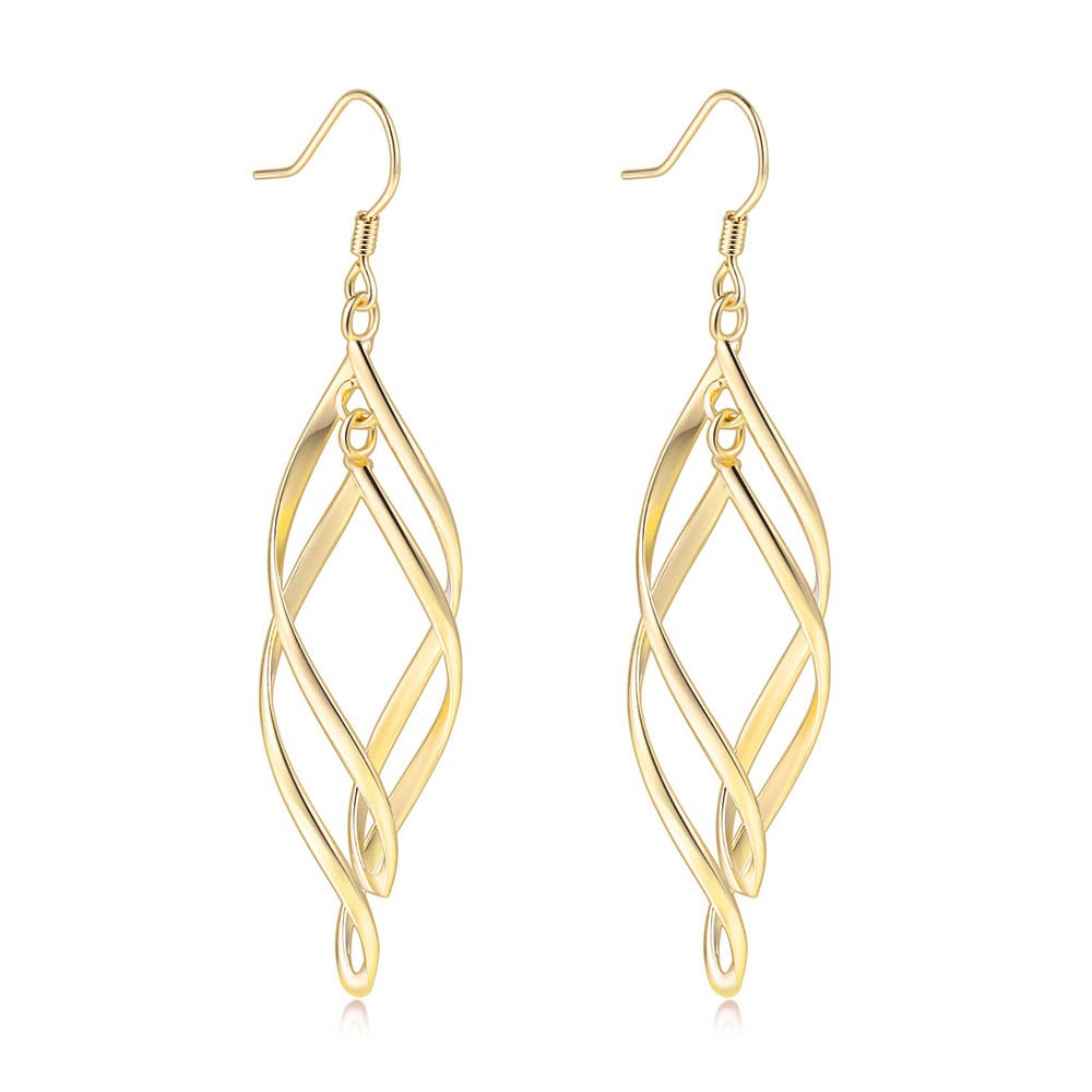 BSTGFTF 18K Gold Linear Swirl Wire Dangle Earrings for Women