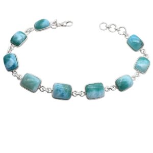 design hub blue larimar stone bracelets 925 silver overlay for women girl gifts - gemstone adjustable 7.5" cushion cabochon link bracelets christmas gifts for her (bracelet style 2)