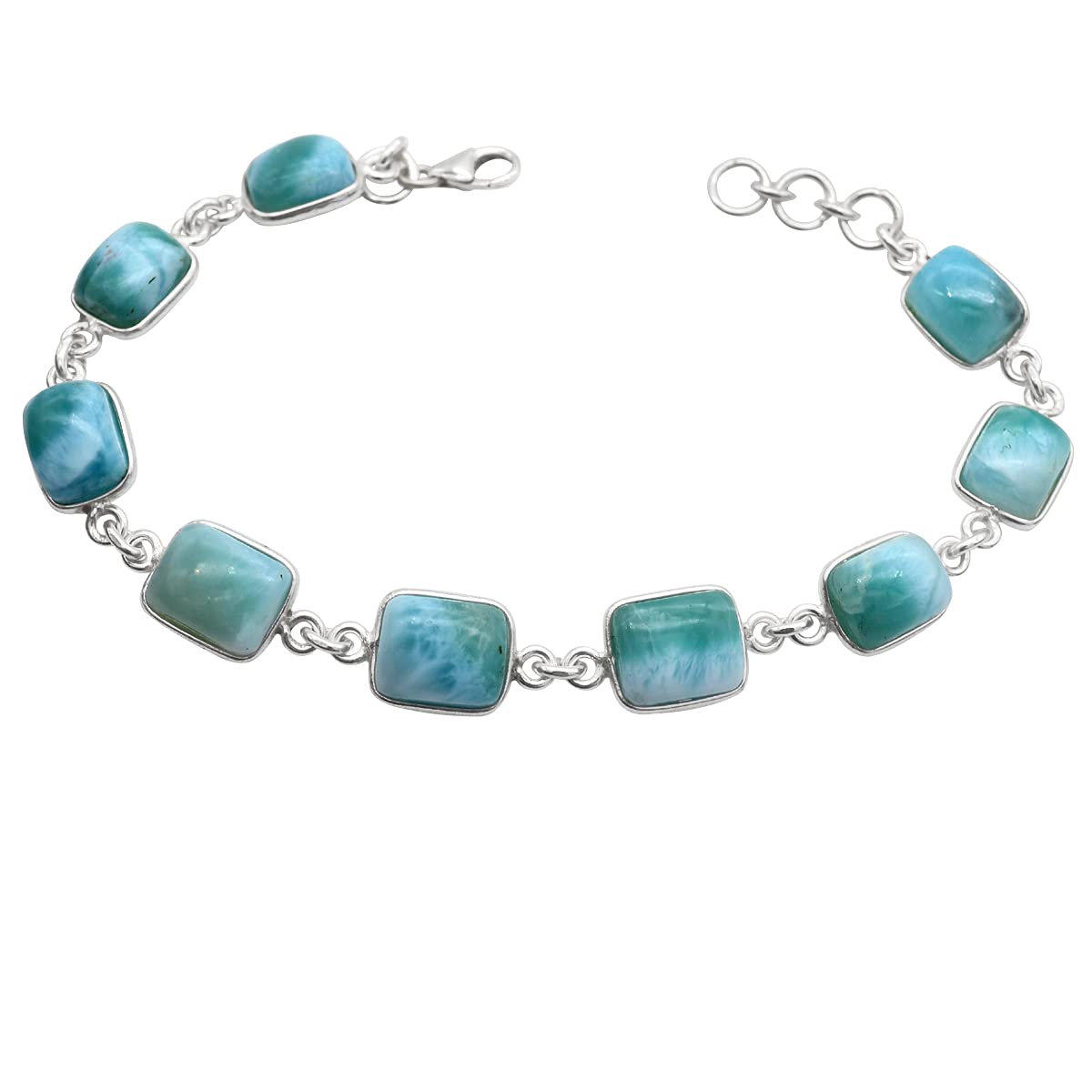 DESIGN HUB Blue Larimar Stone Bracelets 925 Silver Overlay For Women Girl Gifts - Gemstone Adjustable 7.5" Cushion Cabochon Link Bracelets Christmas Gifts For Her (Bracelet Style 2)