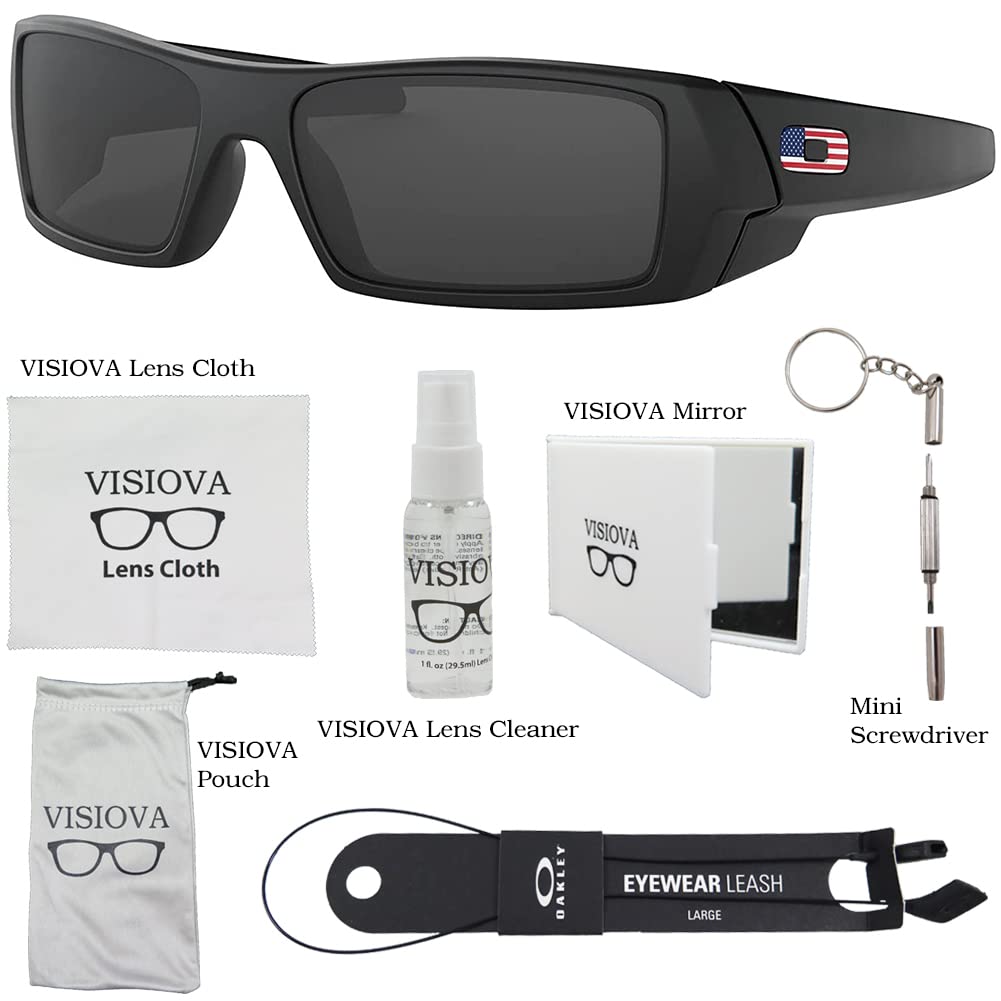 Oakley Gascan OO9014 Sunglasses For Men Matte Black/Gray - USA Icon (11-192) Bundle Leash +VISIOVA Accessories