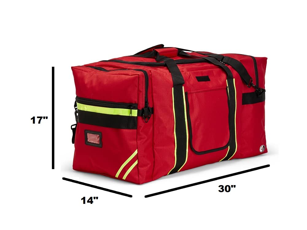 LINE2design Firefighter Gear Bag, Turnout Jumbo Fire Bag with Reflective Trim, Padded Shoulder Strap and Maltese Cross Logo Red Bag