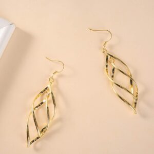 BSTGFTF 18K Gold Linear Swirl Wire Dangle Earrings for Women