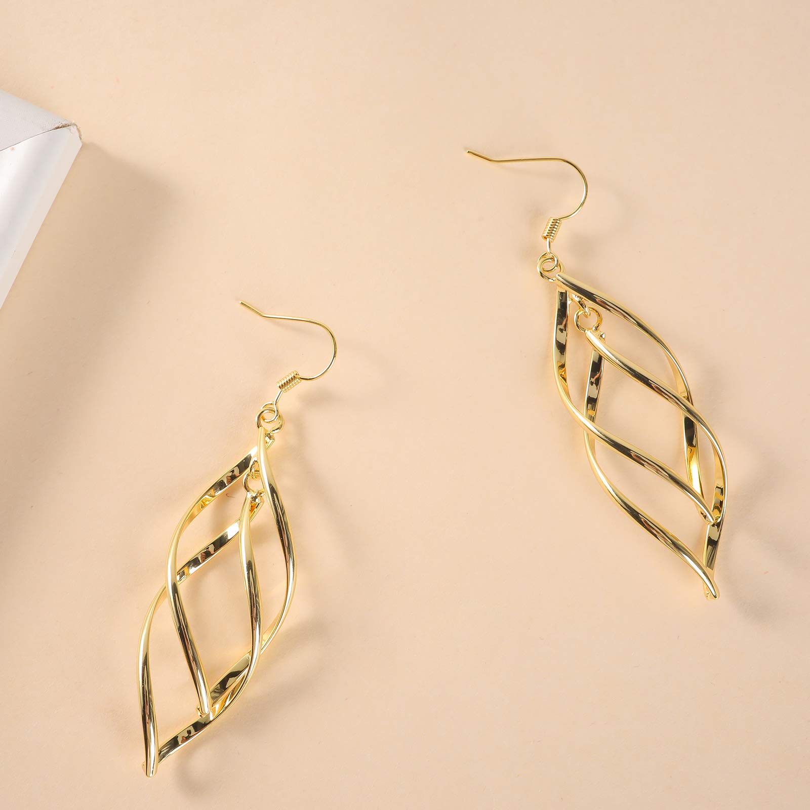 BSTGFTF 18K Gold Linear Swirl Wire Dangle Earrings for Women