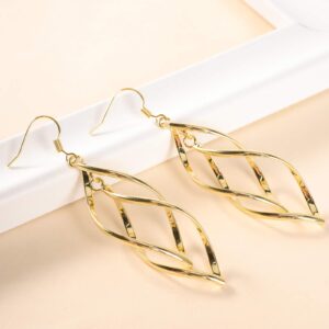 BSTGFTF 18K Gold Linear Swirl Wire Dangle Earrings for Women