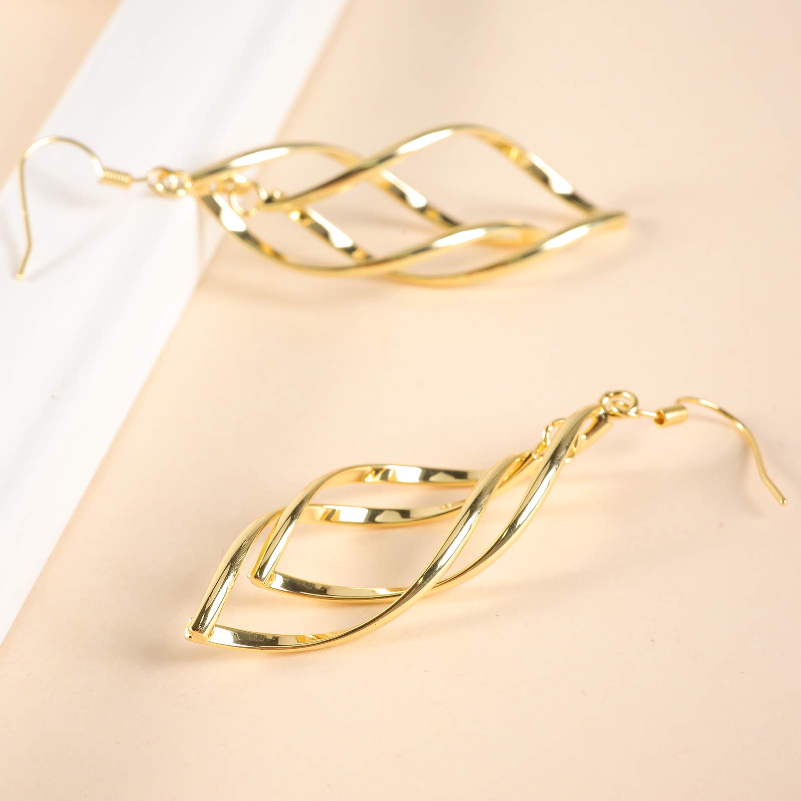 BSTGFTF 18K Gold Linear Swirl Wire Dangle Earrings for Women