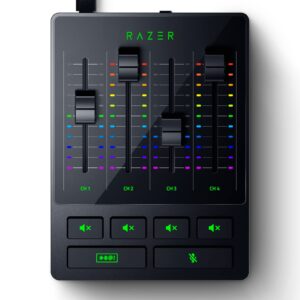 razer audio mixer: all-in-one streaming/broadcasting mixer - 4-channel design - xlr preamp - built-in voice settings & audio processing - usb connectivity - plug & play - chroma rgb