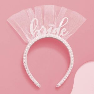 xo, fetti bachelorette party decorations pearl bride headband | white headpiece bridal shower gift, bridesmaid favors