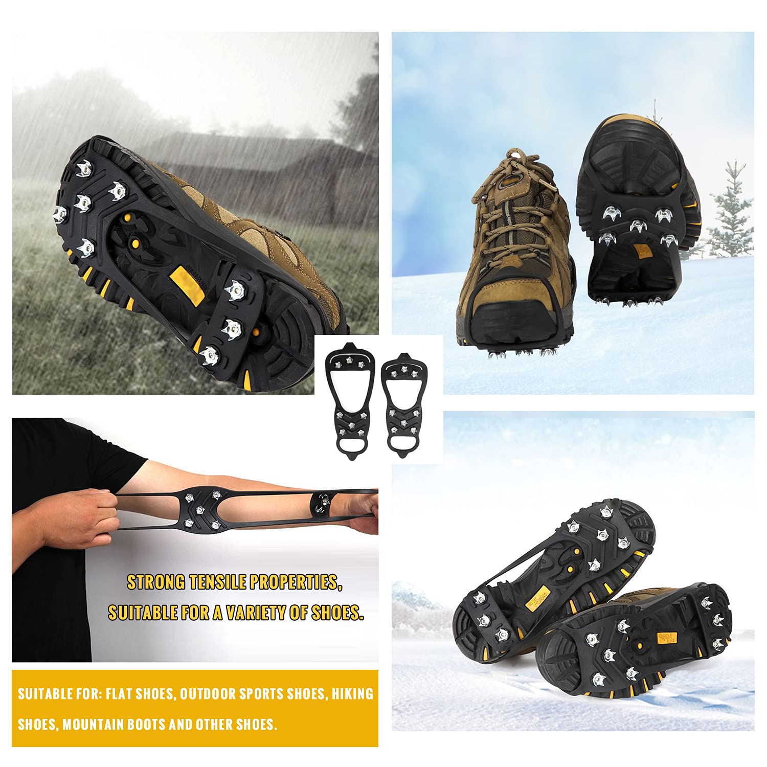 8 Spikes Stainless Steel Quincunx Crampons,ice Cleats Traction Snow Grips, Snow Claw Shoe Chain, to Provide Safety Protection for The Elderly and Children Outdoor Sports in Rain and Snow