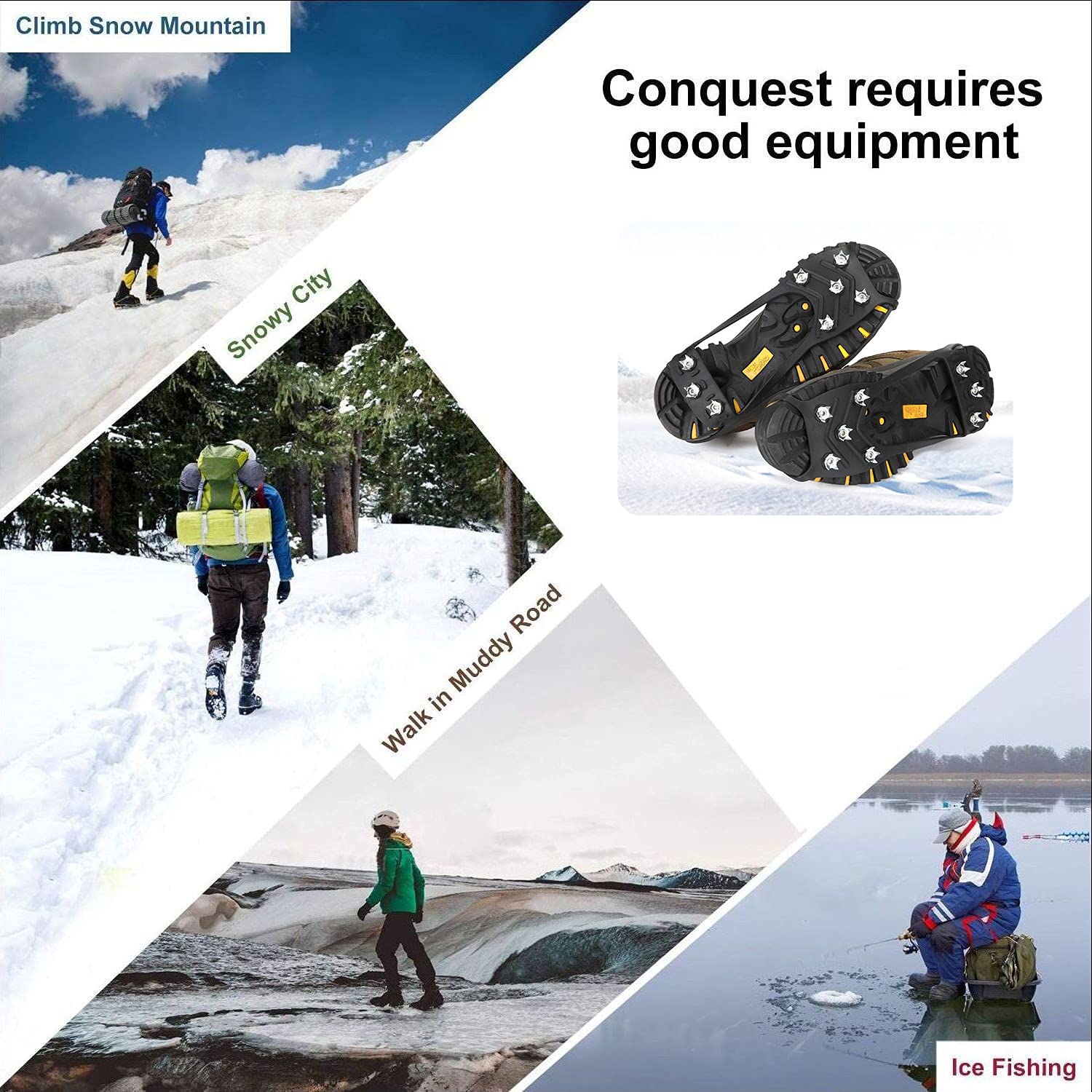 8 Spikes Stainless Steel Quincunx Crampons,ice Cleats Traction Snow Grips, Snow Claw Shoe Chain, to Provide Safety Protection for The Elderly and Children Outdoor Sports in Rain and Snow