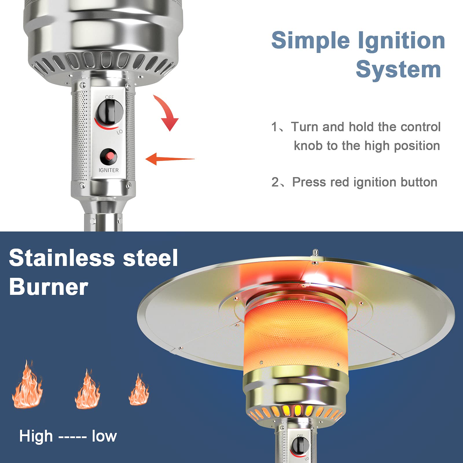 COSTWAY Patio Heater, 50000 BTU Propane Heater with Stainless Steel Burner and Wheels, Standing Portable Outdoor Heater for Patio, Garden, Backyard, Porch (Bronze)