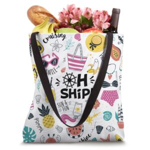 Oh Ship! Cruise Doodle art, Beach Matching Cruise Tote Bag