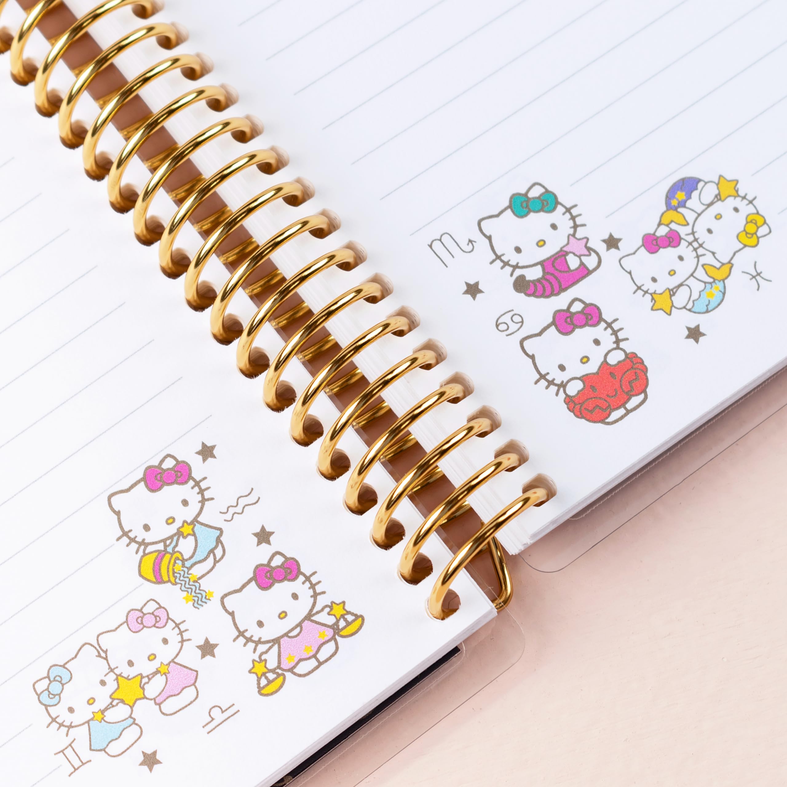 Erin Condren A5 Spiral Bound Lined Notebook - Special Edition, Hello Kitty Zodiac Laminate Metallic Cover, 160 Lined Pages Of 80 Lb, Mohawk Paper, Sticker Sheet Included