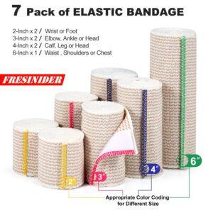 FRESINIDER Premium Elastic Bandage Wrap (7pack) Self Adhesive Cotton Latex Free Compression Bandage Wrap with Touch Closure at Both Ends, Support & First Aid for Sports, Medical, and Injury Recovery