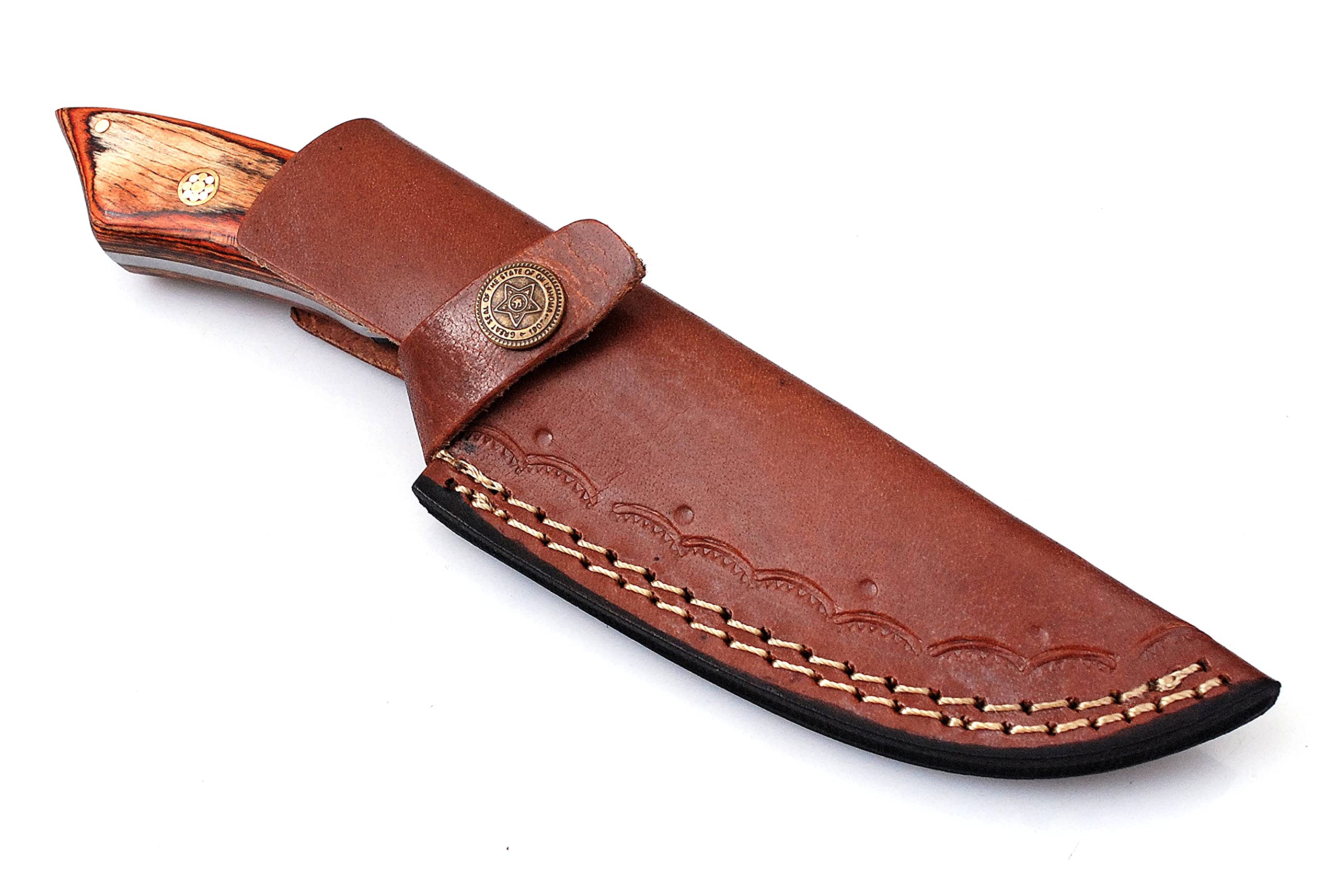 Damascus Knives for Hunting Skinning - Fixed Blade Hunting Knife with Sheath - Damascus Steel Knife with Wood Handle - 9 Inches Handmade Skinner Camping Knife.