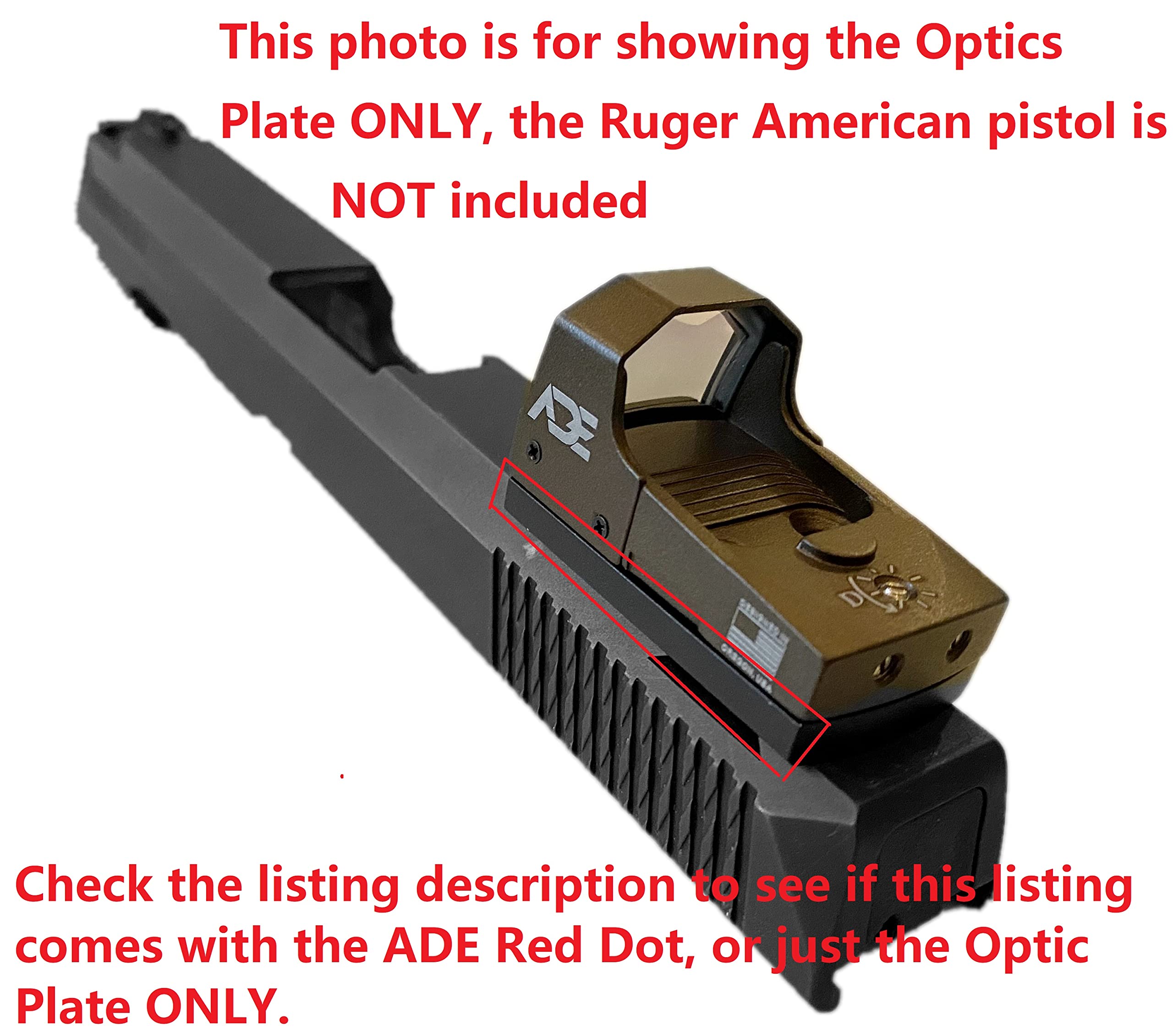 Ade Advanced Optics Delta RD3-012 Red Dot Reflex Sight + Optic Mounting Plate for Ruger American Pistol