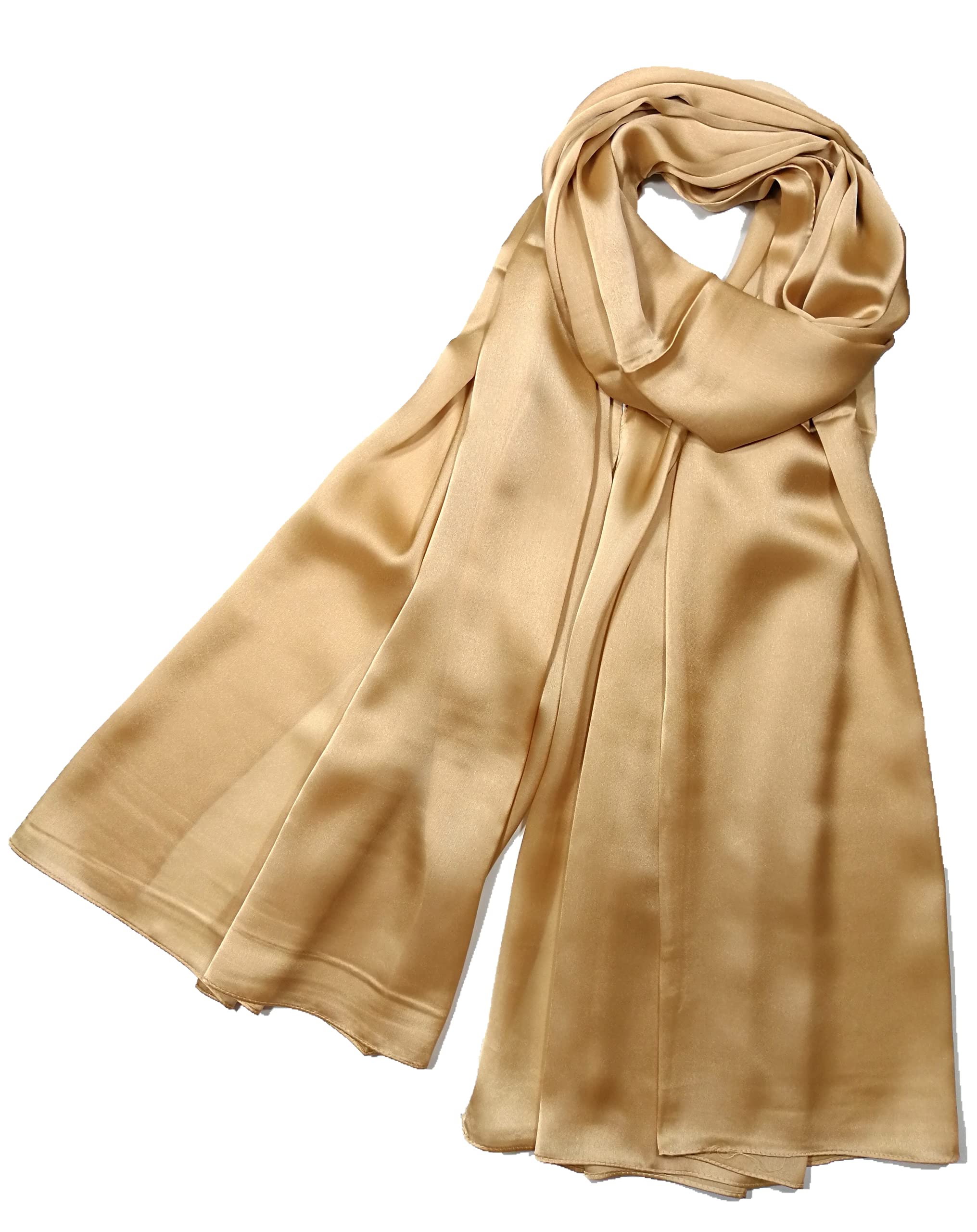 Shanlin Silk Feel Long Satin Patterned & Solid Color Scarves for Women in Gift Box (Solid Color: Bronze)