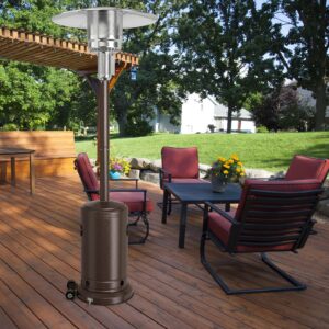 costway patio heater, 50000 btu propane heater with stainless steel burner and wheels, standing portable outdoor heater for patio, garden, backyard, porch (bronze)