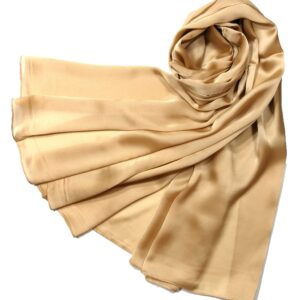 Shanlin Silk Feel Long Satin Patterned & Solid Color Scarves for Women in Gift Box (Solid Color: Bronze)